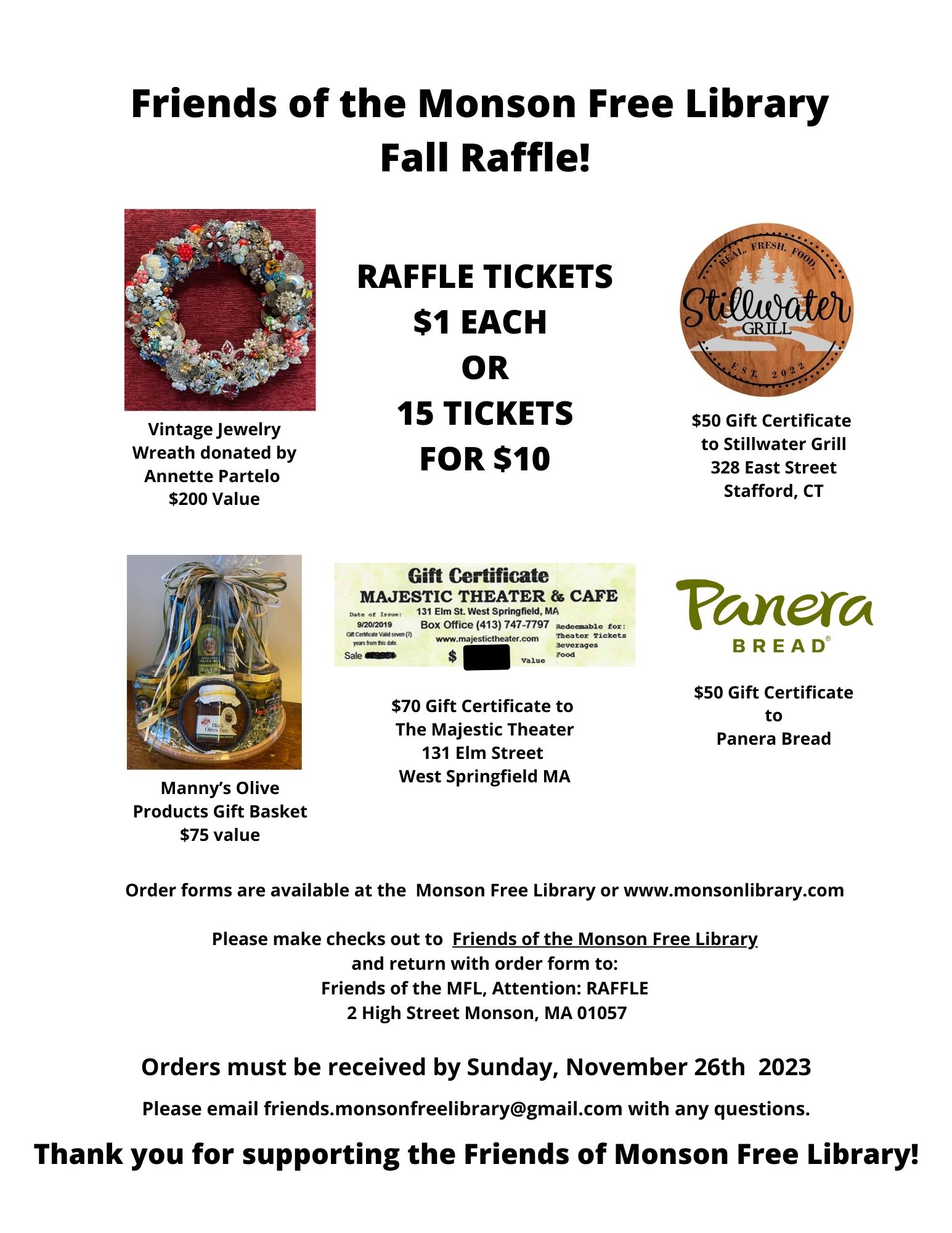 Friends of the Library Raffle | Monson Free Library