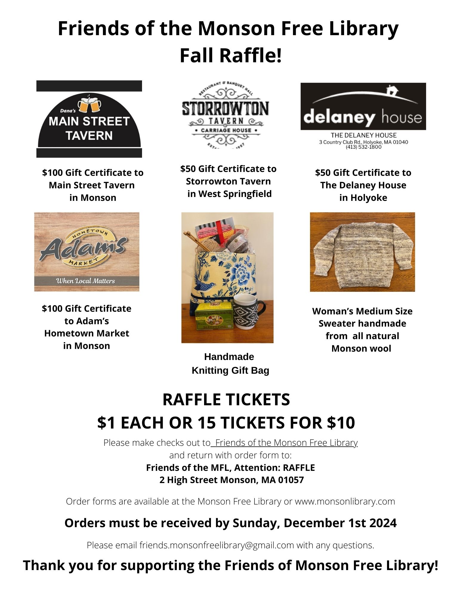 Friends of the Library Raffle | Monson Free Library