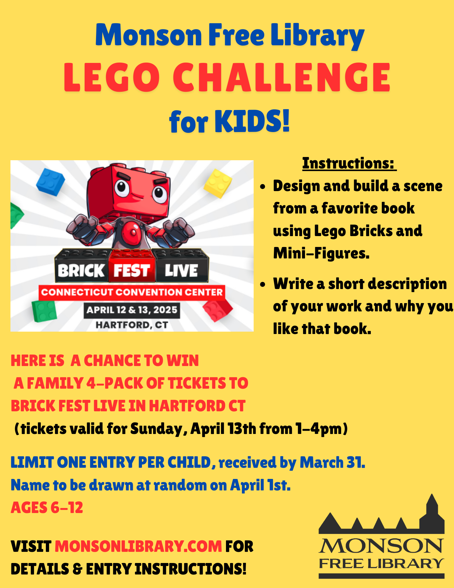 MFL Kid’s Lego Challenge | Monson Free Library